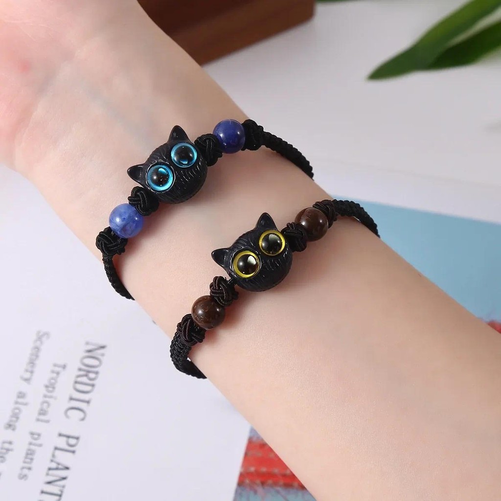 Ready Stock 2024 Fashion Cheese Black Sesame Black Cat Bracelet Black ...