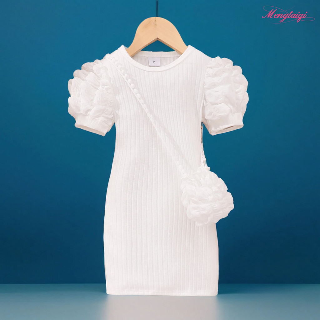 3-8 Yrs Elegant Midi Dress Kids Girl Clothes Summer White Girls Tee ...