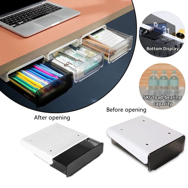 Paste Under The Desk Drawer Office Storage Box Organizer Table Hidden ...