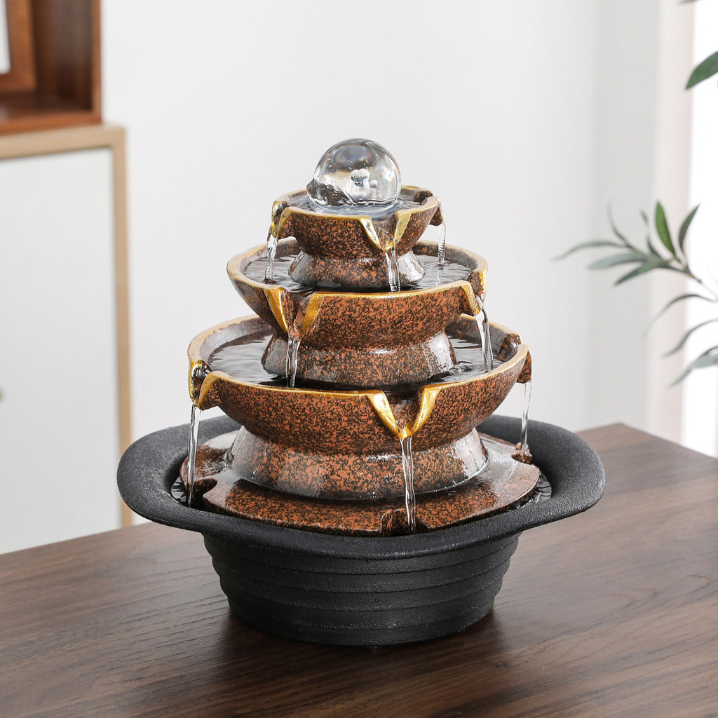 Tabletop Meditation Fountain 4 Tiered Waterfall Fountain with Lights ...