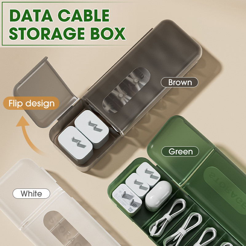 Data Cable Storage Box for Desk Drawer Wire Management 7 Grids Charger ...