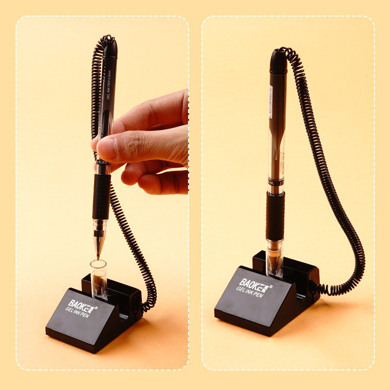 0.5mm Table Top Pen Black with String Wire Stand Office Bank Stationery ...