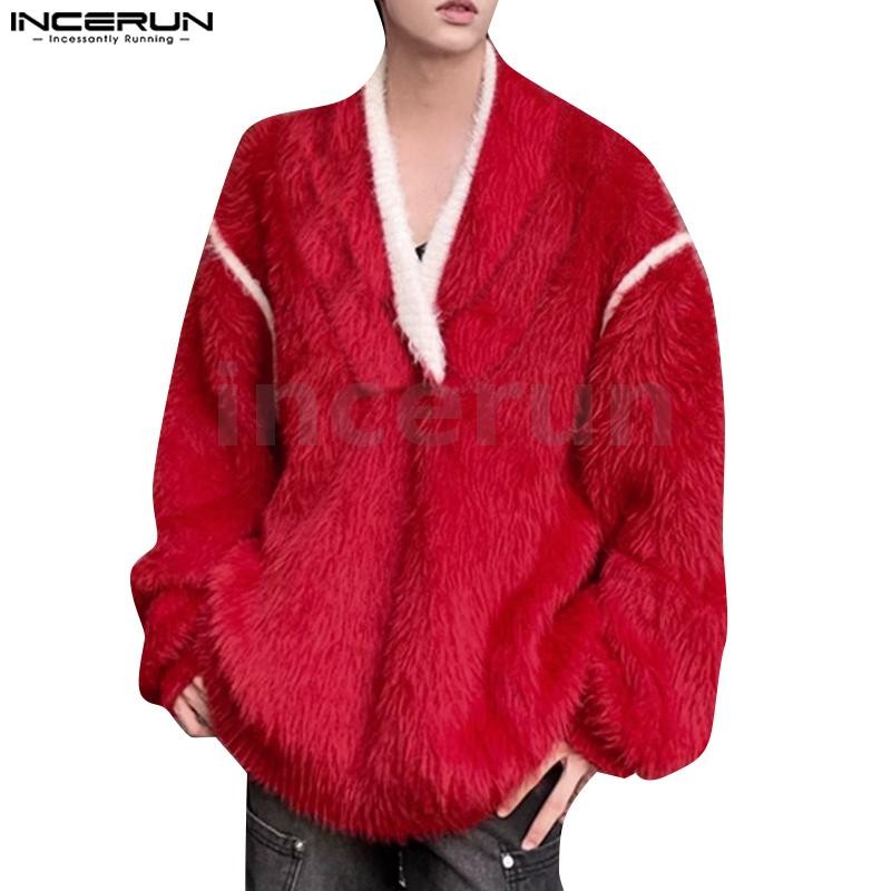 INCERUN Men Vintage Fashion Valentine's Day Element Fur Patchwork Long ...