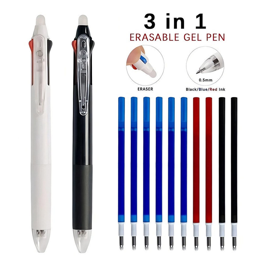 3 in 1 Erasable Gel Pen Set 0.5mm Multi Color Heat Sensitive Ink Black ...