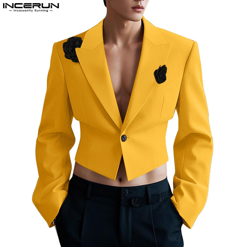 INCERUN Men Korean Advanced Lapel 3D Floral Long Sleeve Casual Blazer ...
