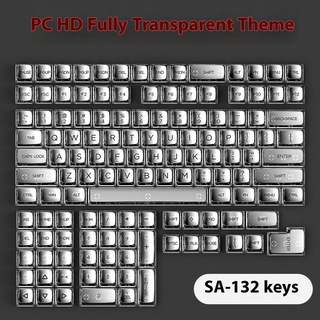 Custom SA Profile Crystal Clear PC Keycaps - Silver Engraved Universal ...