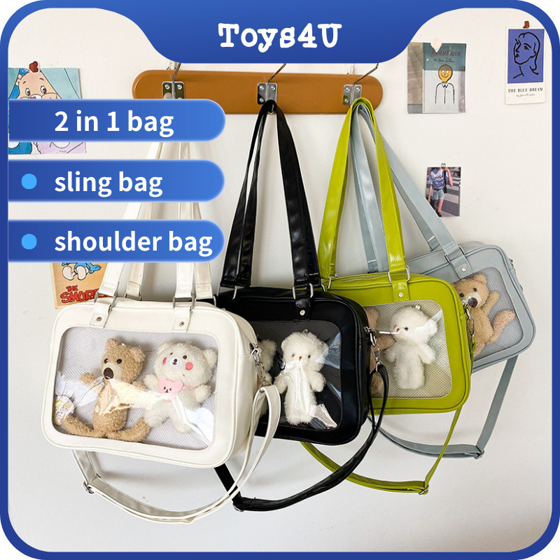 3-way PU Leather Big Transparent Pocket Shoulder, Hand, Sling Bag Ita Bag for Concert, Anik Anik ...