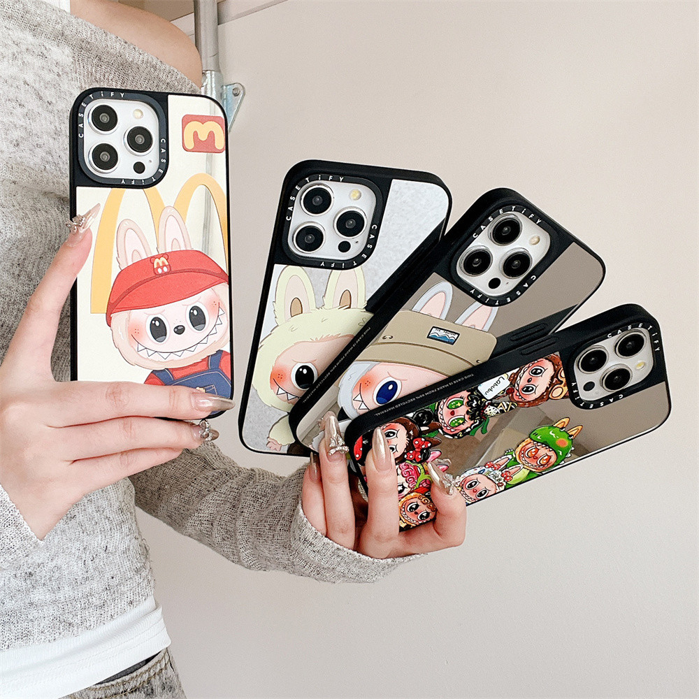 CaseTifg Labubu Cartoon Pattern Mirror Phone Case With Box For iPhone ...