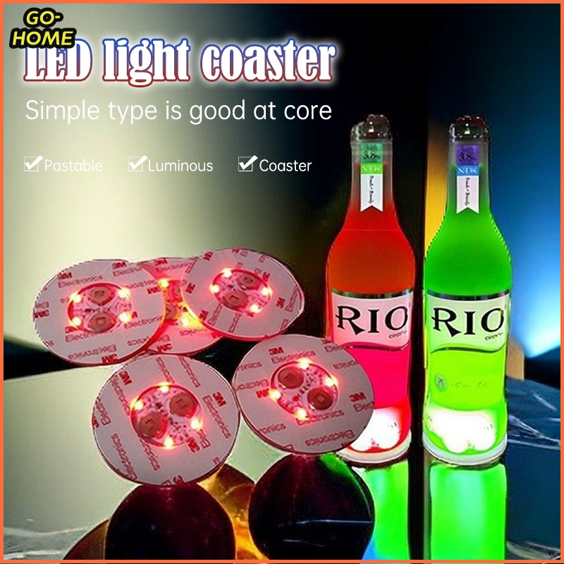 【GO⚡】LED Luminous Coaster Colorful Flashing Cup Sticker Bar KTV Wine ...