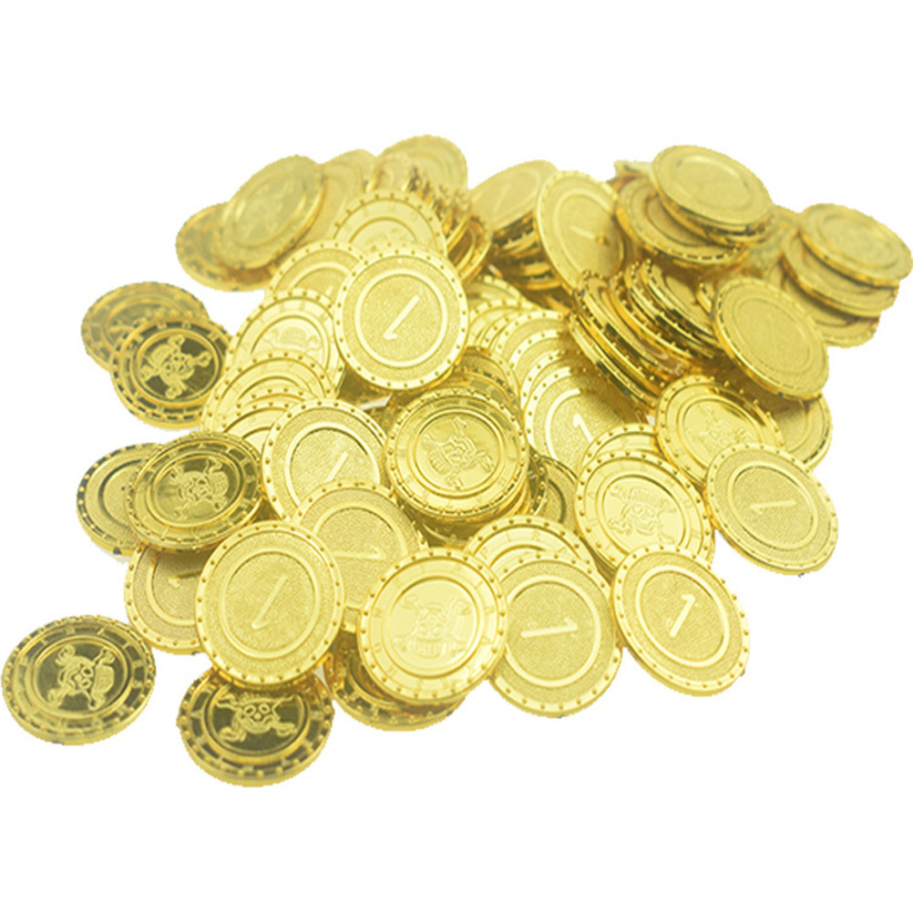 HEO~100Pcs Gold Coins Plastic Game Coins Gold Treasure Coins Halloween ...