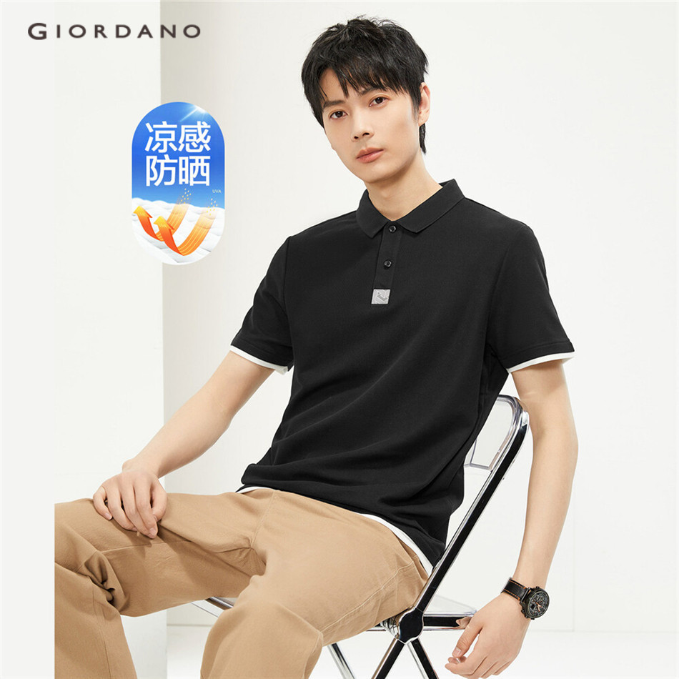 GIORDANO MEN Contrasting fake 2-piece ice cooling polo shirt 01014386 ...