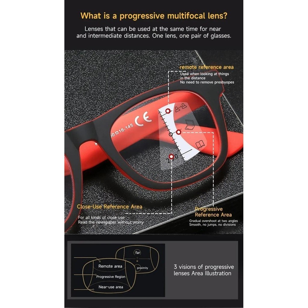 Vintage Progressive Multifocal Reading Glasses Women Men Large Square ...