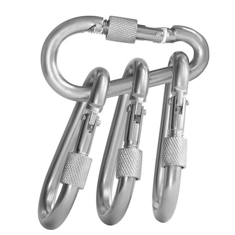 Heavy-duty metal snap hook carabiner with lock nut, suitable for backpacks, chains, ropes ...