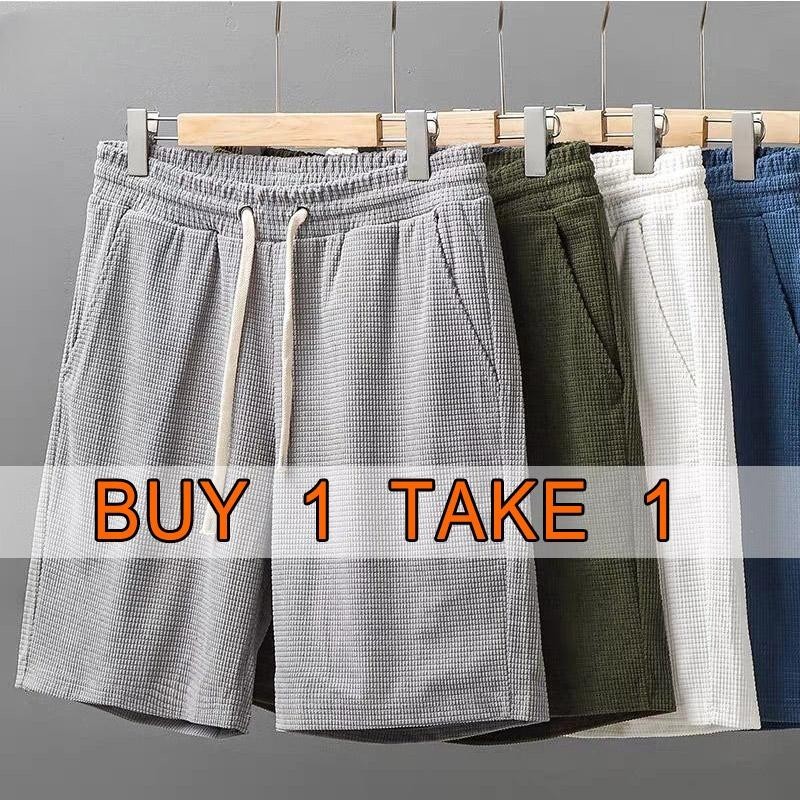 【BUY 1 TAKE 1】New Trendy Plain Waffle Short For Men Summer Loose Casual ...