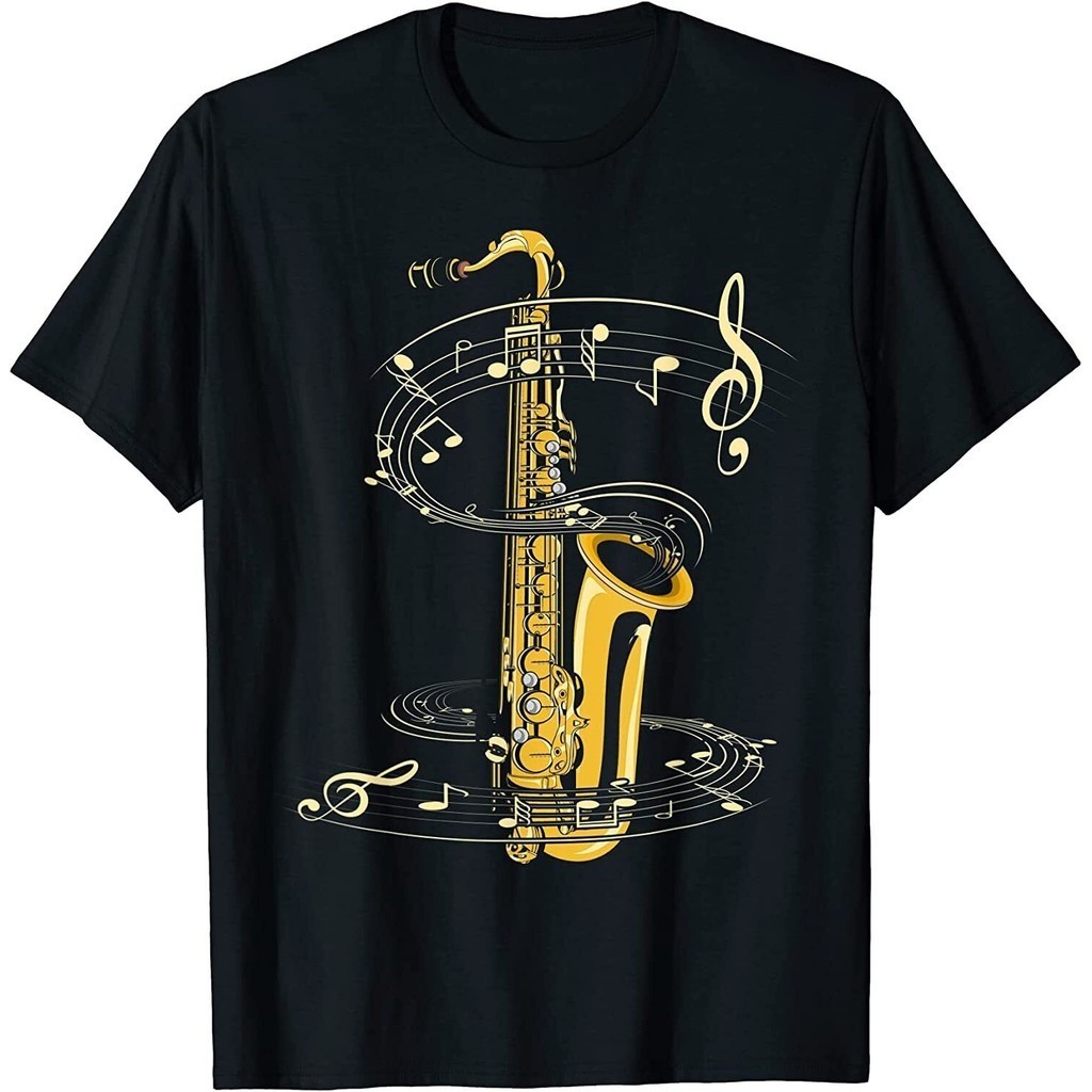 Music Notes Treble Clef Saxophonist Jazz Musician Saxophone T-Shirt ...