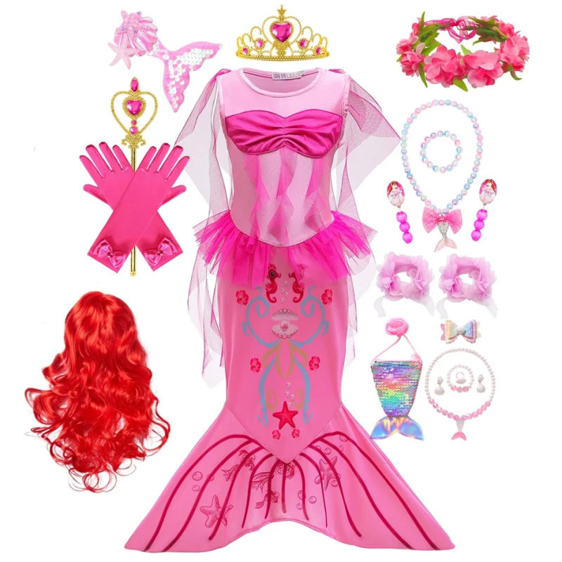 Girls Mermaid Princess Dress Deluxe Clothes Carnival Cosplay Ariel ...
