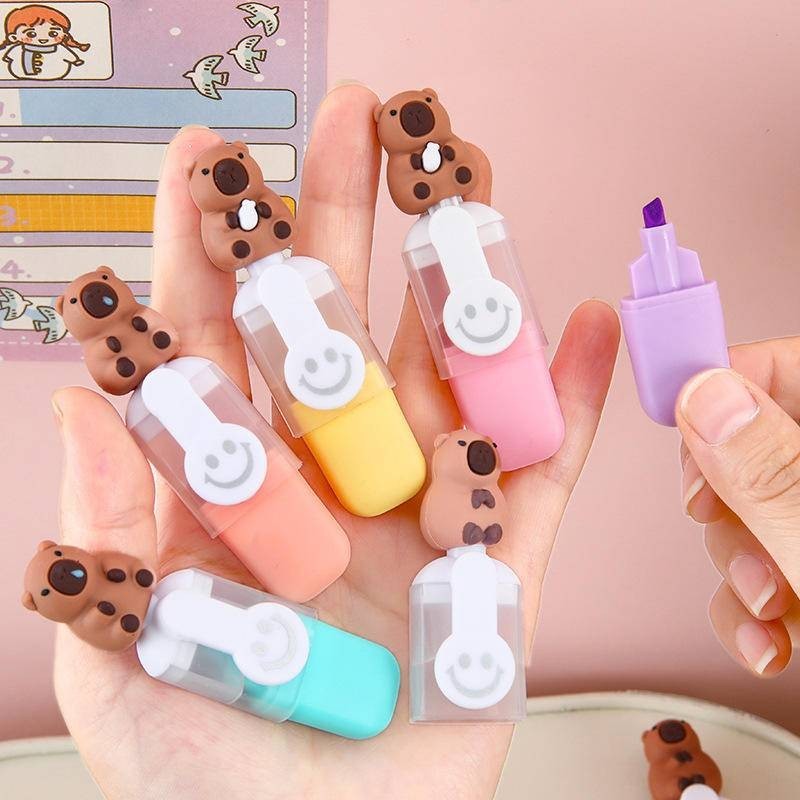 6Pcs/Pack Capybara Highlighters smile Cartoon Highlighter Pen ...