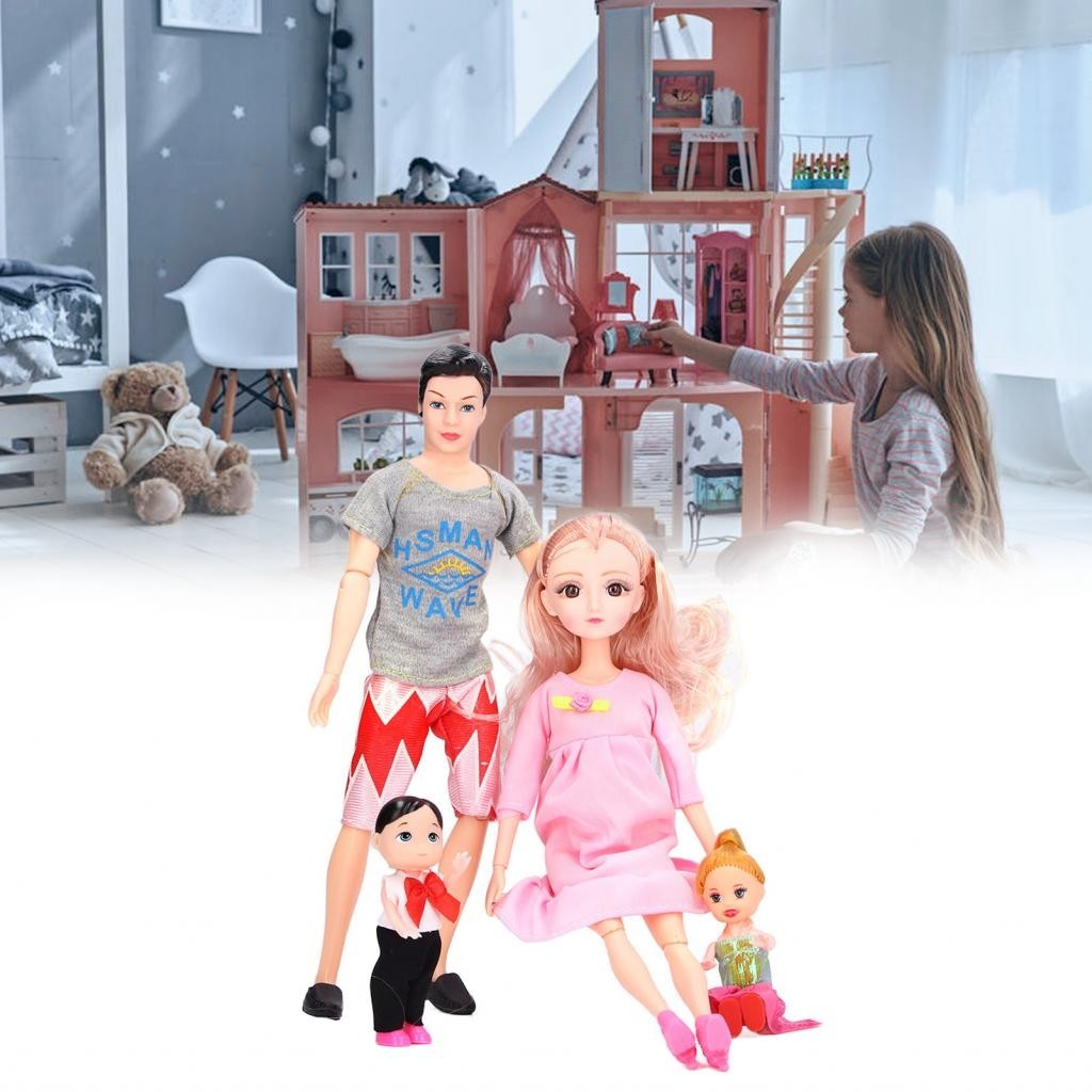 Xunb 1 Set Plastic Family Dolls Toy Dad Pregnant Mom Son Baby Role Play ...
