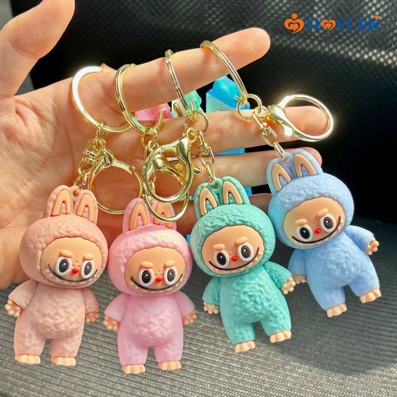 Cartoon Labubu Monster Keychain - Cute Anime Sheep Doll Plush Ball Key ...