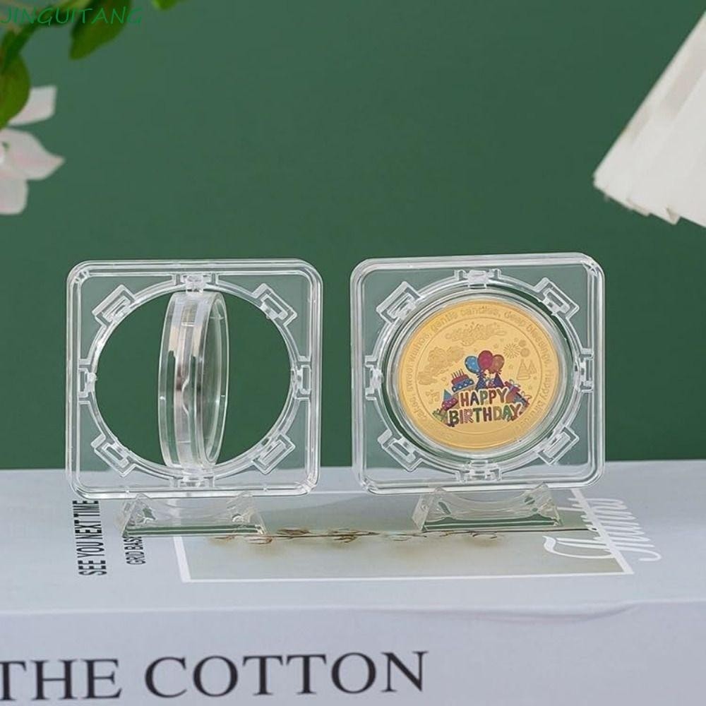 JINGUITANG Coin Display Case, Rotatable 3D Coin Container Box, Durable Floating Portable Clear ...