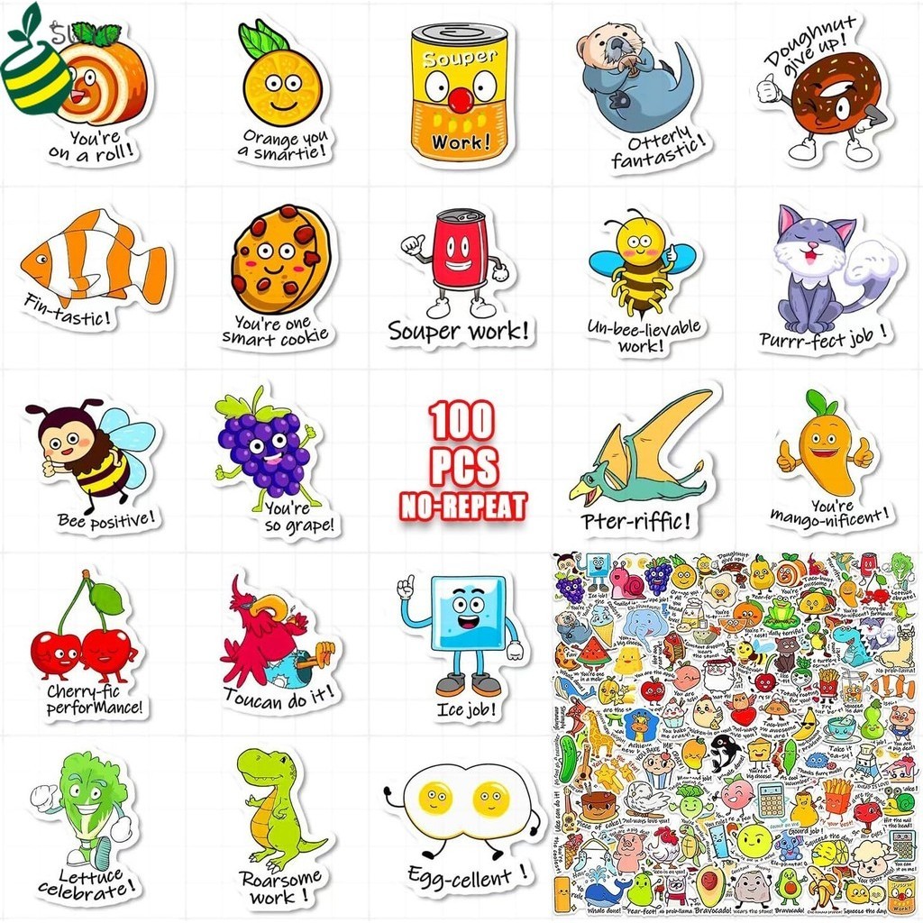 100pcs Fun Reward Children's Cartoon Stickers Scrapbook Luggage Phone ...