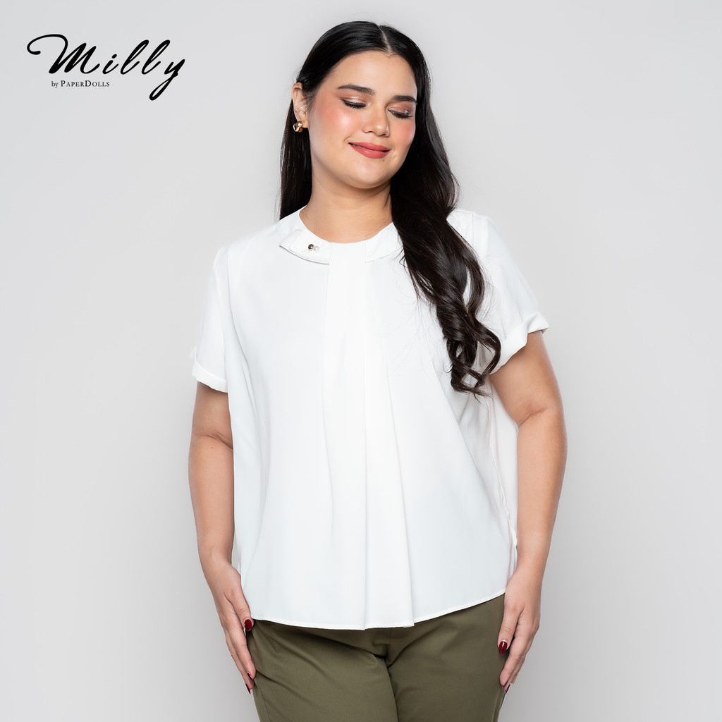 Milly Plus Size Mckayla Short Sleeve Top with Pearl Button Detail ...