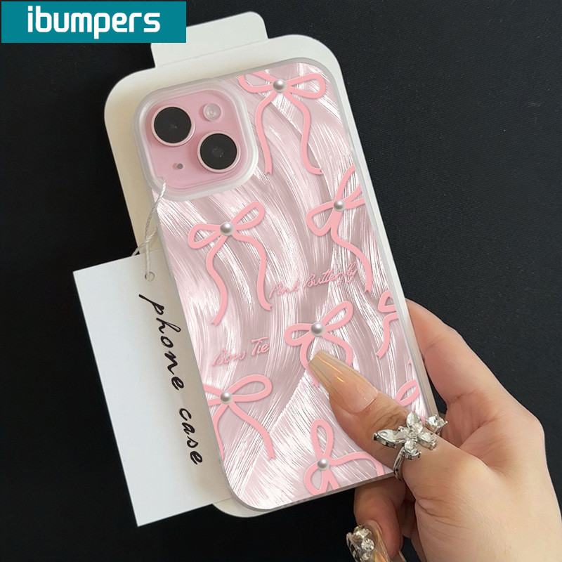 ibumpers Beautiful Pink Bow Pattern Clear Frosted Case for Iphone 16 15 ...