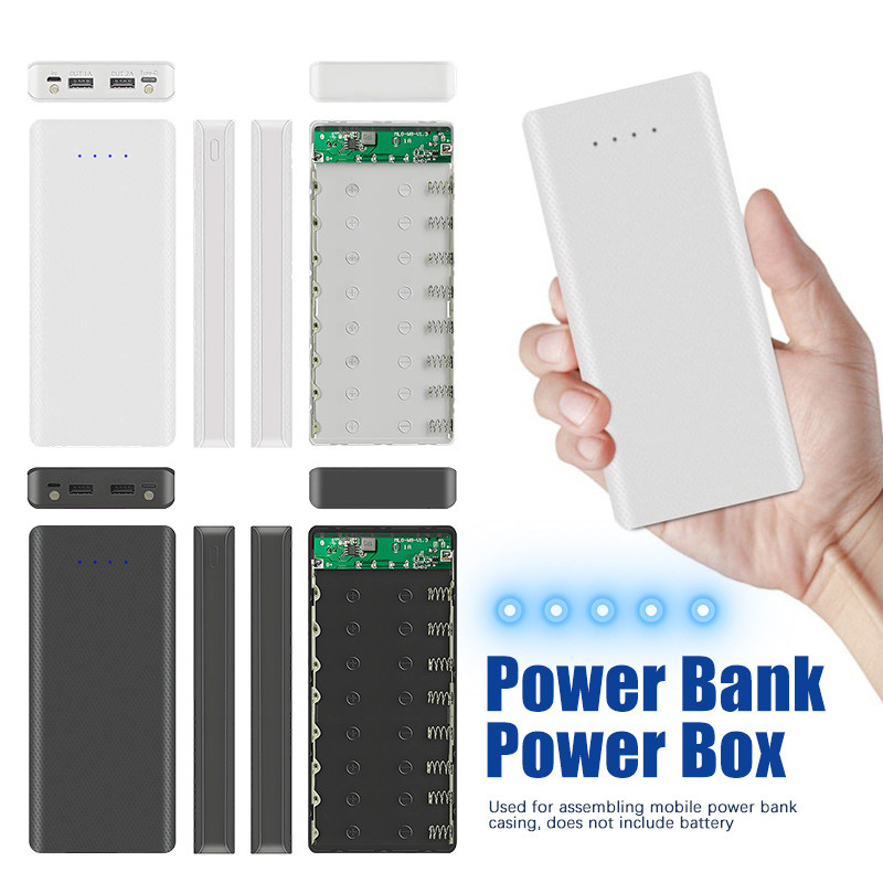 Dual USB Micro Type C Power Bank Shell DIY 18650 Case Battery Charge ...