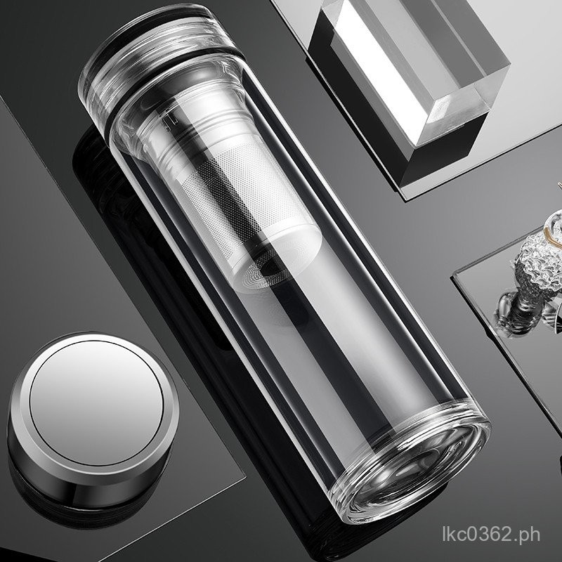 Men's Tea Water Separation Household Glass Tea Making Transparent Double Wall Water Bottle ...