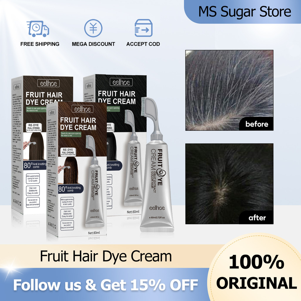EELHOE Fruit Hair Dye Cream 80ml Black Dye Cream With Comb Natural ...