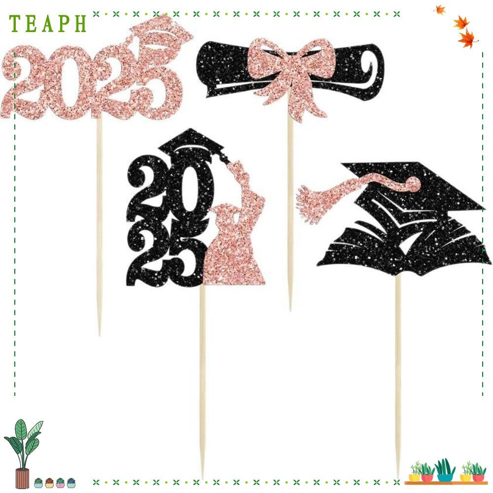 TEAPH 24Pcs 2025 Graduation Cake Toppers, Pink and Gold DIY Graduation ...
