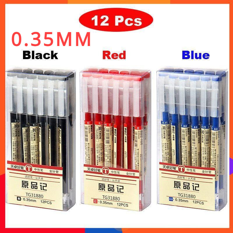12Pcs/BOX 0.35mm 0.5mm Gel Pen Simple Japanese Short Black Blue Red Ink ...