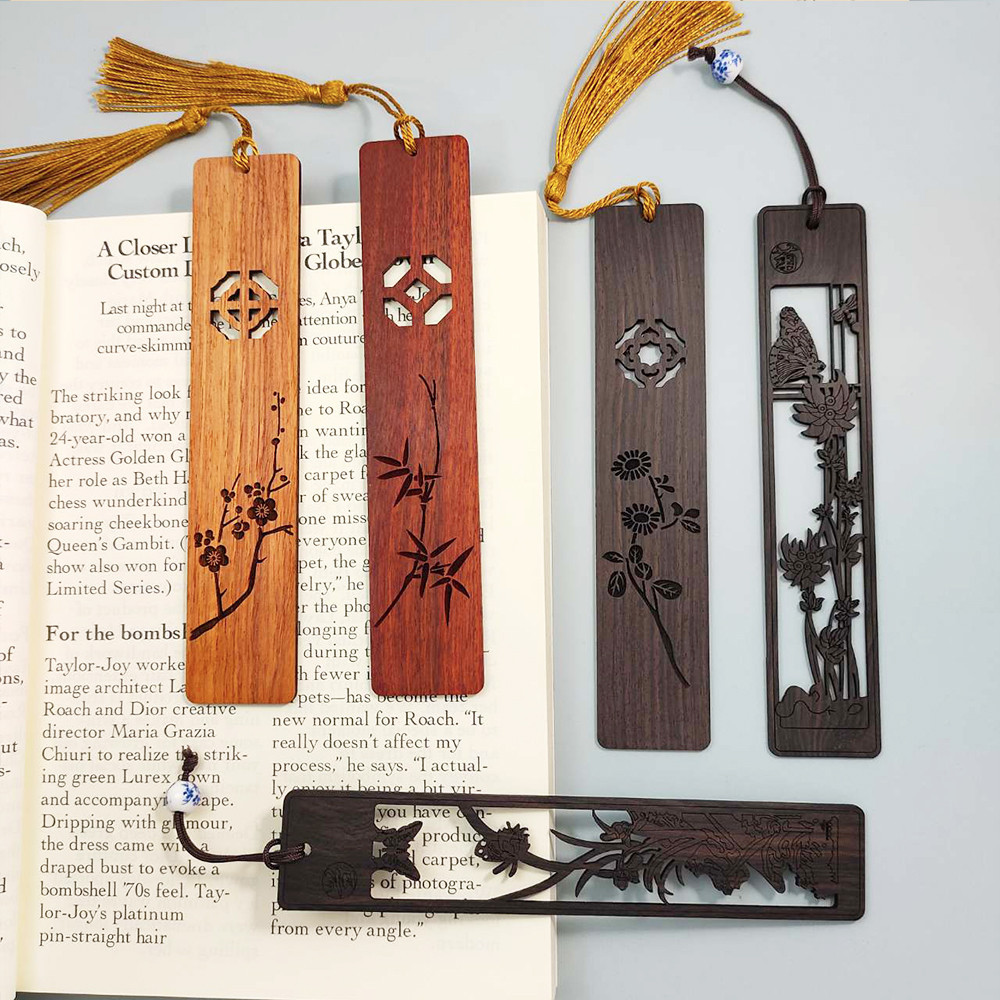 Exquisite Wooden Floral Bookmarks Vintage Plum Orchid Bamboo Book Marks ...