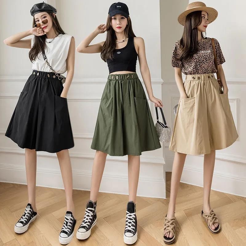 Large Size Wide Leg Short Pants for Women's Summer New Elastic Waist ...
