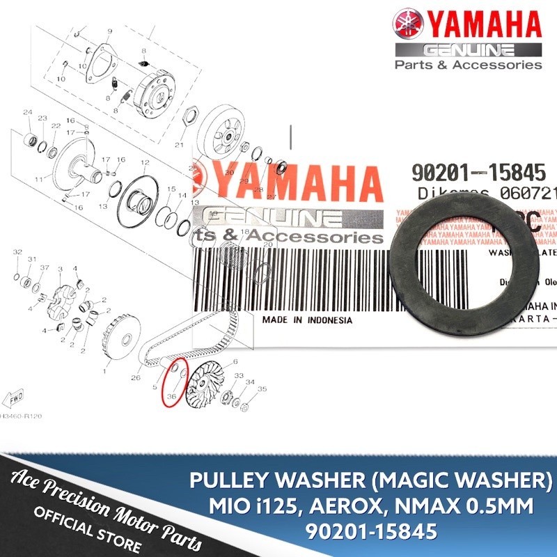 GG+PULLEY WASHER MIO I125/AEROX/NMAX/ GEAR 0.5MM STAINLESS 90201-15845 ...