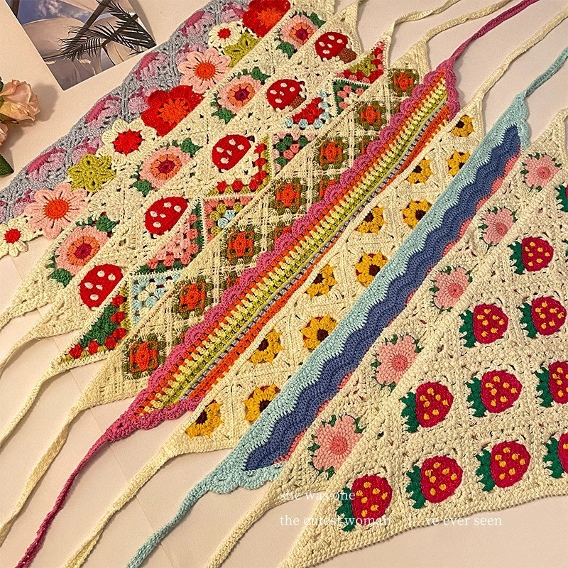 Sweet Girls Colorful Triangle Turban Head Kerchief Cotton Hair Bandana ...