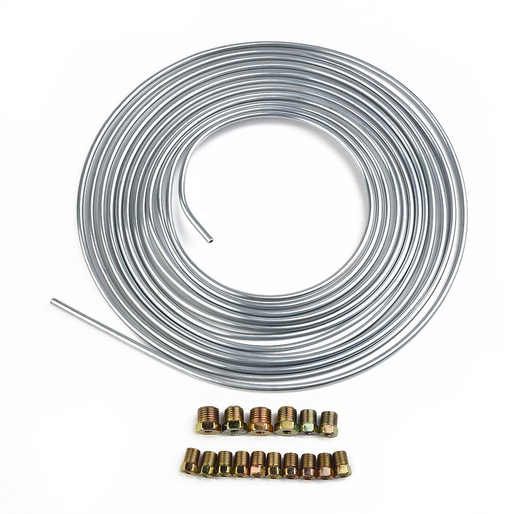 25 ft 3/16 Brake Line Kit Steel Tube Roll Silver Flexible with 16 ...