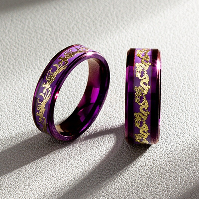 Purple Dragon Phoenix Stainless Steel Couple Rings Charm For Women Men ...