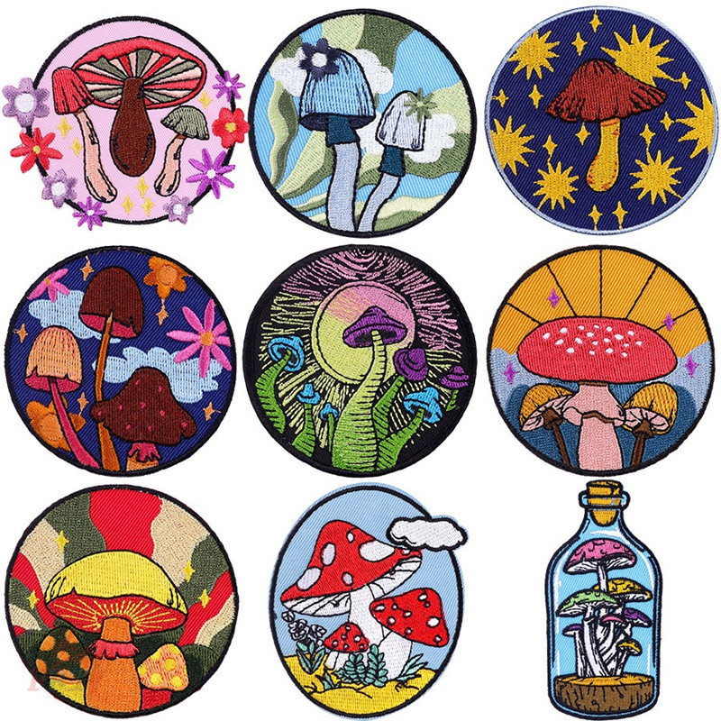 ☸ Magic Mushrooms Iron-on Patch ☸ 1Pc Psilocybin Mushroom DIY Sew on Iron on Badges Patches ...