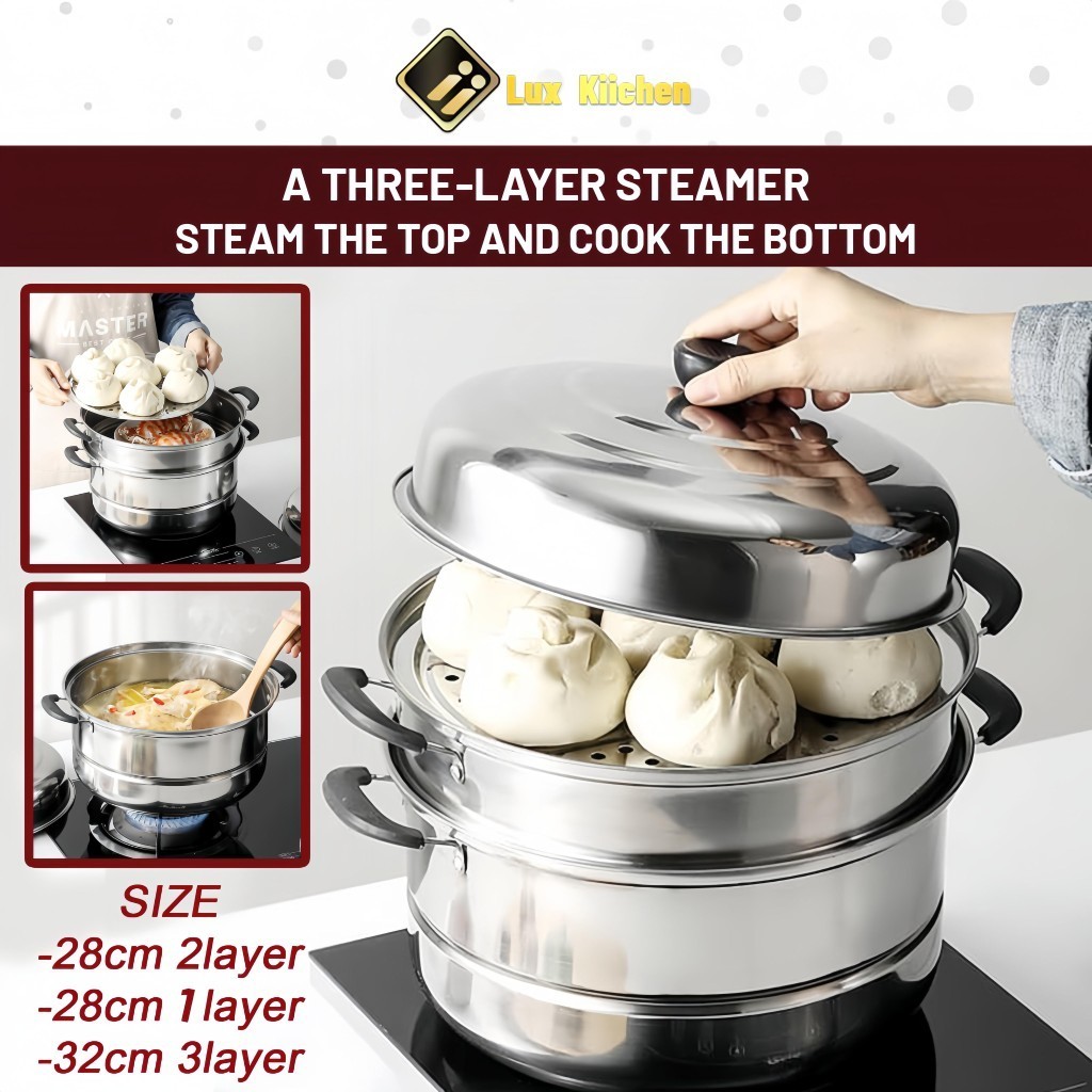 (COD) 3-layer stainless steel steamer, fast heating food steamer ...