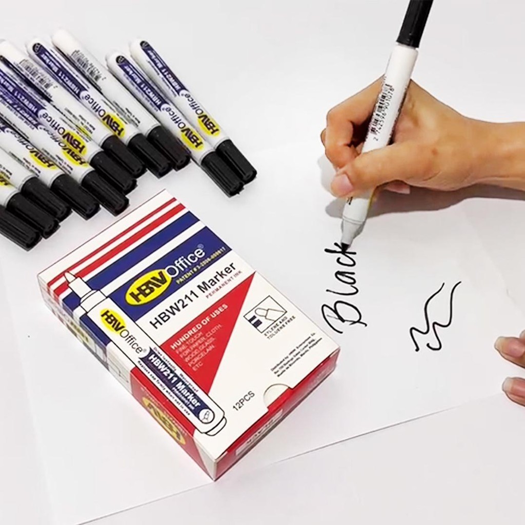 [IK LIN] HBW Office Marker Permanent Marker Pentel Pen 12pcs Per Box ...