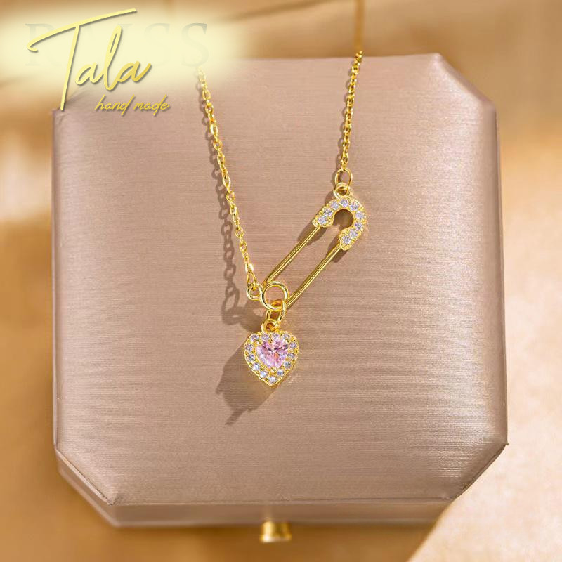 TALA Safety Pin Necklace Love Pendant Minimalist Fashion Non Tarnish ...