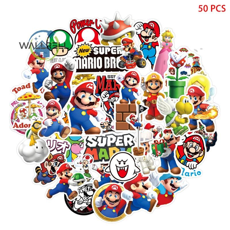 Wallrell> 50Sheets Super Mario Bros Stickers For Water Bottles Cute ...