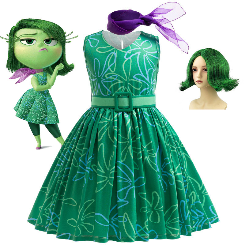 Disney Inside Out Joy Disgust Cosplay Costume Princess Dress+Wig for ...