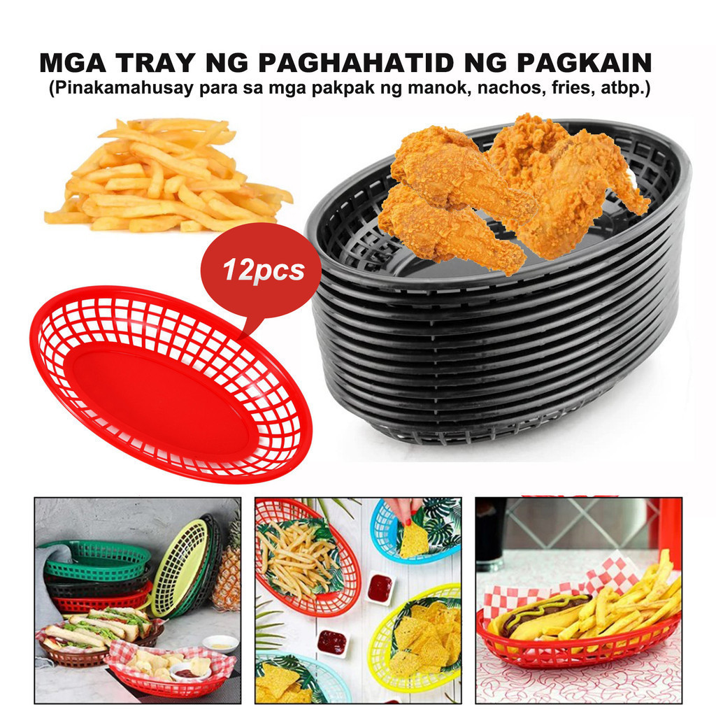12PCS Oval Fast Food Serving Tray Basket Oval for Burger Unliwings ...