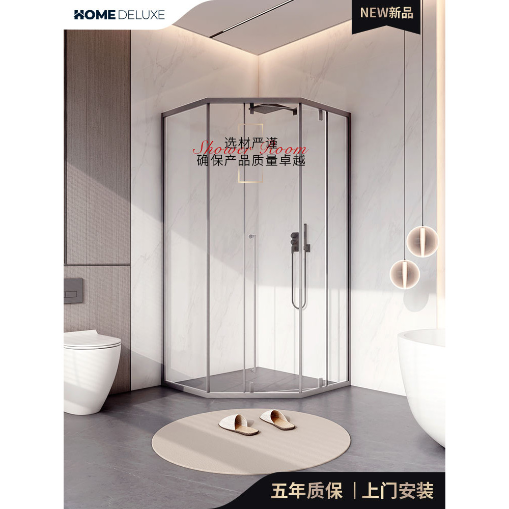 Diamond-Shaped Shower Enclosure with Tempered Glass Sliding Door, Ultra ...