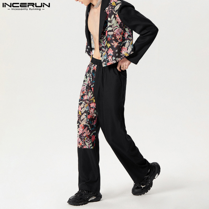 INCERUN men's cropped long sleeved suit jacket+pants set, men's fashion ...