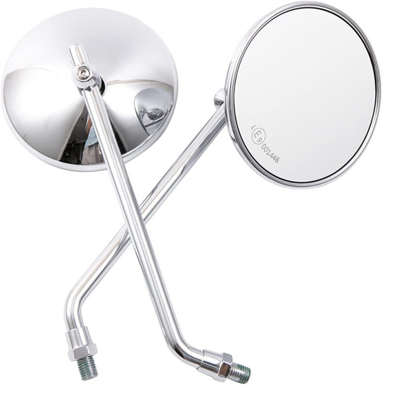 3.86" Motorcycle Mirrors 10mm Retro Chrome Rear View Mirror Universal ...
