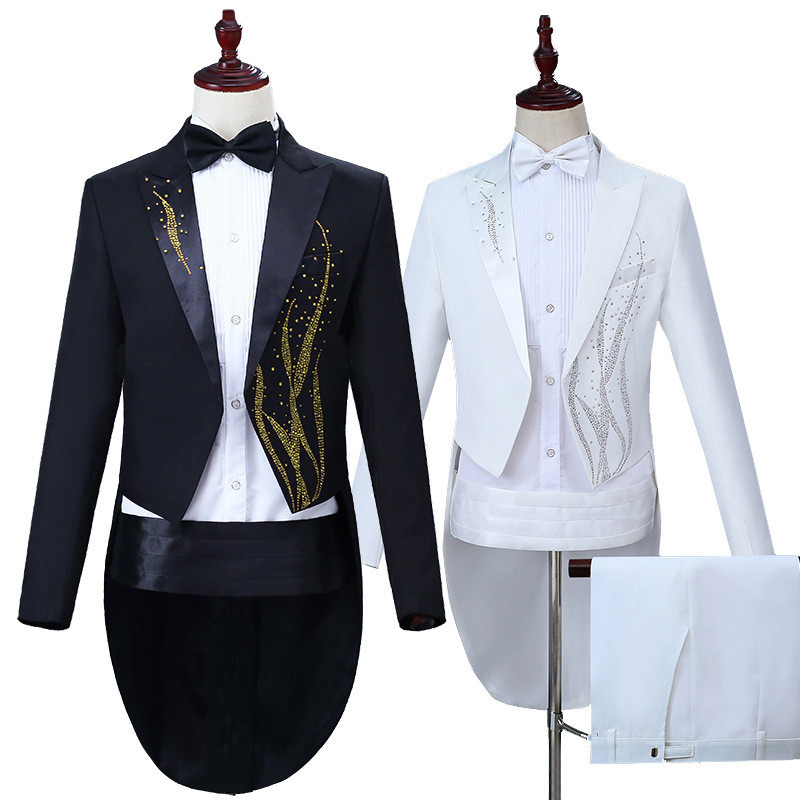 Men Performance Dress Colorful Diamond Tuxedo Black White Magician ...