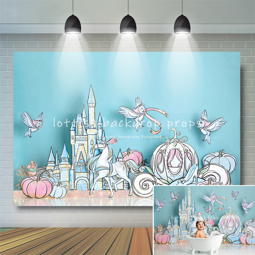 Cinderella Castle Birthday Photography Backdrop Cartoon Kids Girl Cake ...